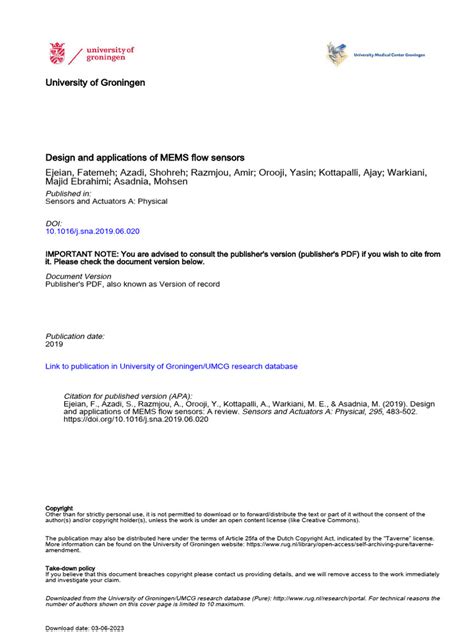 Sensors And Actuators A Physical Pdf Sensor Flow Measurement