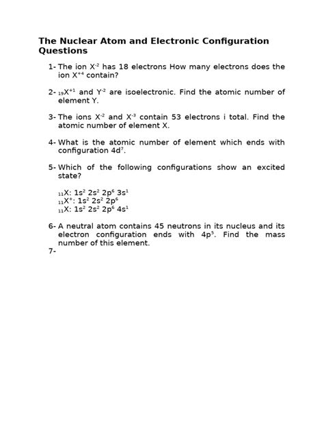 The Nuclear Atom And Electronic Configurations Questions And Answers Pdf Science