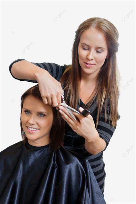 Woman Having A Haircut Trim Professional Hairdressing Stylist
