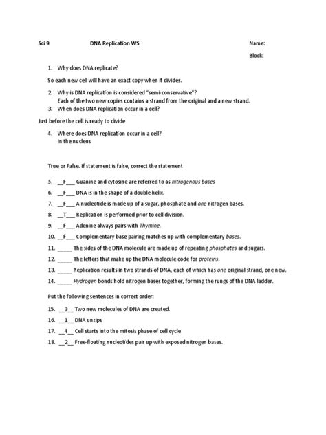 Sci 9 Dna Replication Ws Pdf