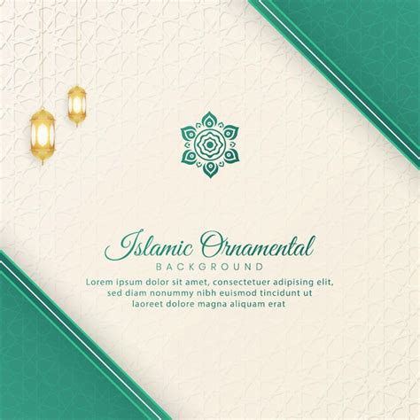기하학적 패턴과 등불 이슬람 장식 아랍어 흰색과 녹색 럭셔리 배경 프리미엄 벡터