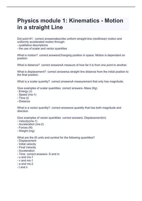 Physics Module 1 Kinematics Motion In A Straight Line With Perfect Solutions 2024 Physics