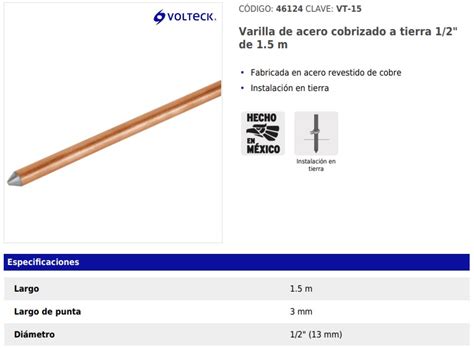 Grupo Ferretero Chc Varilla De Acero Cobrizado A Tierra 12 De 15 M