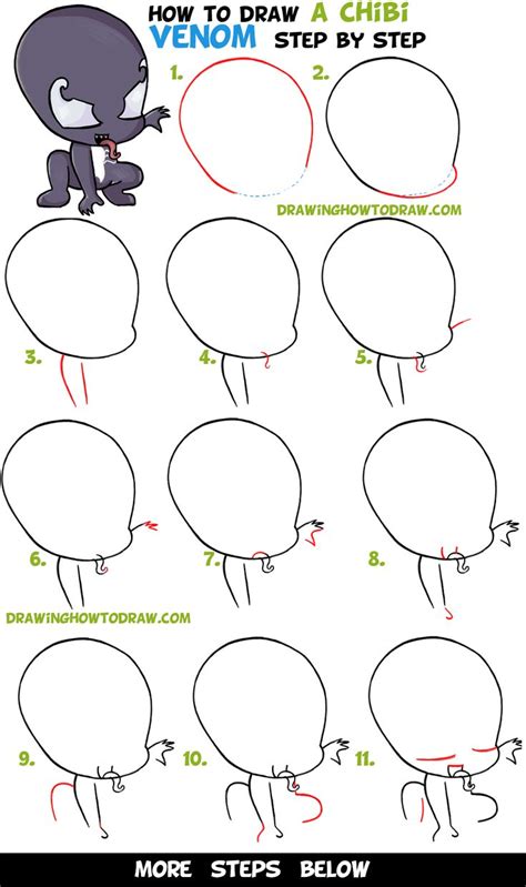 How To Draw Chibi Cute Venom From Marvel Spiderman Easy Step By Step Drawing Tutorial For