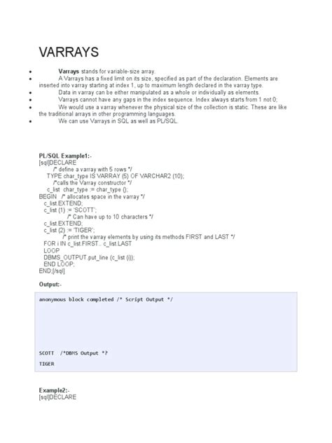 An Introduction To Variable Size Arrays Varrays In Plsql Syntax