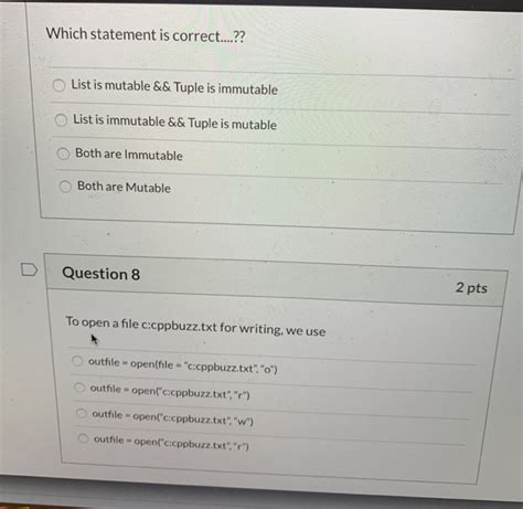 Solved Which Statement Is Correct List Is Mutable Chegg Com