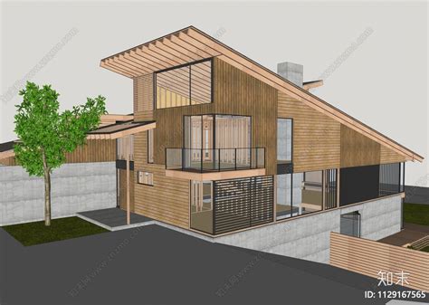 现代坡屋顶独栋别墅su模型下载【id 1129167565】 知末su模型网