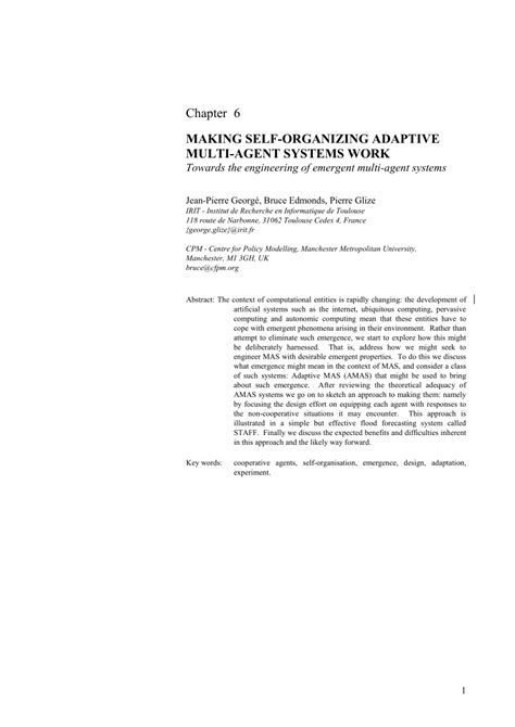 Pdf Making Self Organising Adaptive Multiagent Systems Work
