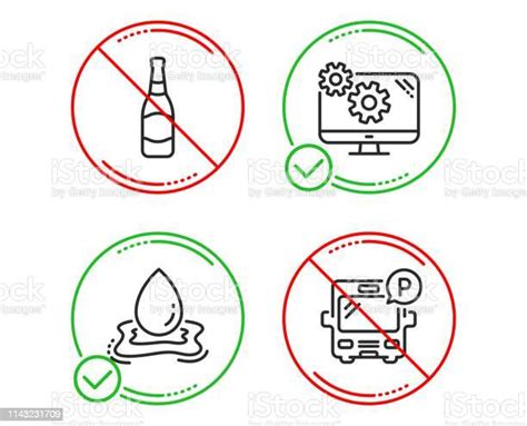 맥주 병 물 스플래시 및 설정 아이콘을 설정 합니다 버스 주차 표지판 양조장 아쿠아 드롭 기어 도구 벡터 기계 부분에 대한 스톡 벡터 아트 및 기타 이미지 Istock