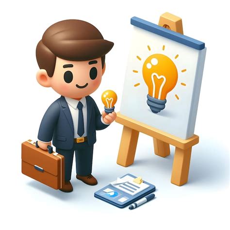 Premium Photo 3d Flat Icon Manager With Light Bulb Whiteboard Concept