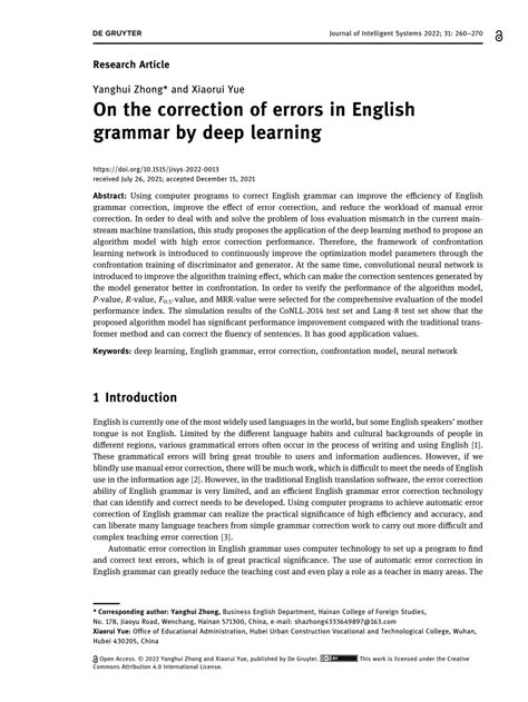 PDF On The Correction Of Errors In English Grammar By Deep Learning