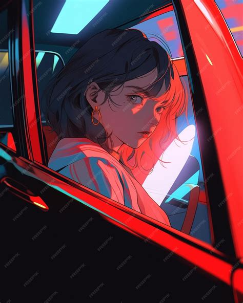 Premium Photo Anime Girl In A Car Looking Out The Window Generative Ai