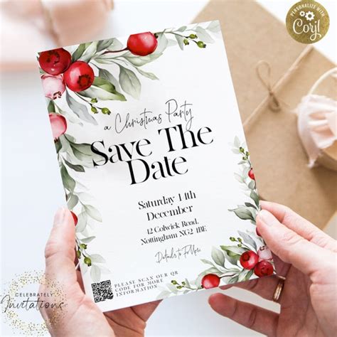 Printable Save The Date With Qr Code Christmas Party Invitation