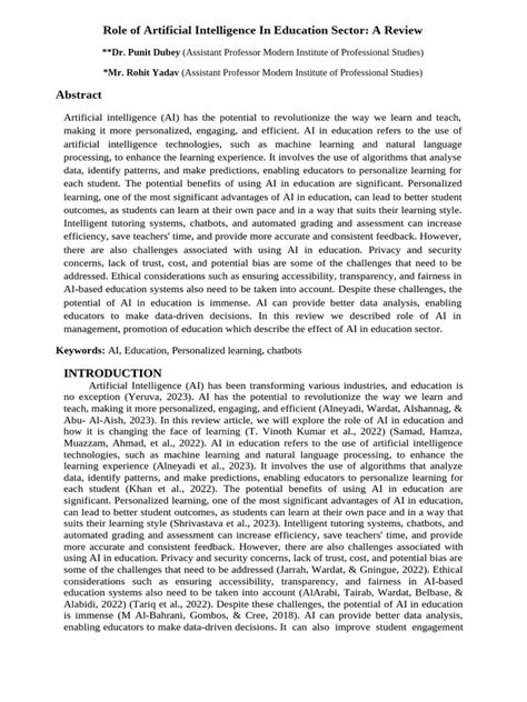 Research Paper Role Of Artificial Intelligence In Education Sector A Review Pdf Artificial