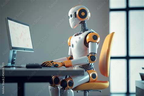 Ai Chatbot Robot Sitting At Desk Using Computer Generative Ai Stock Illustration Adobe Stock