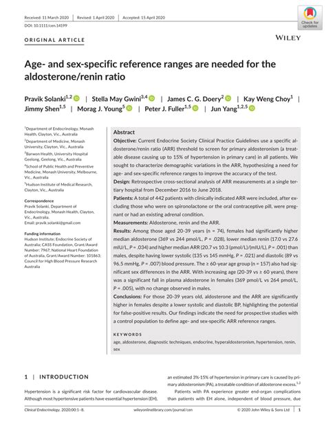 Pdf Age And Sex Specific Reference Ranges Are Needed For The