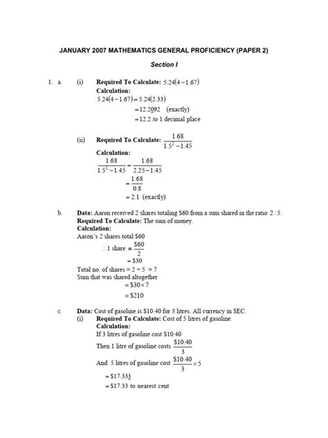 Csec Maths January 2007 Pdf Area Circle