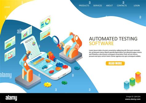 Automated Software Testing Landing Page Website Template Vector Isometric Illustration Of