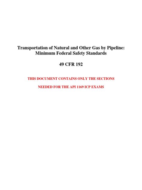 Transportation Of Natural And Other Gas By Pipeline Minimum Federal Safety Standards 49 Cfr 192