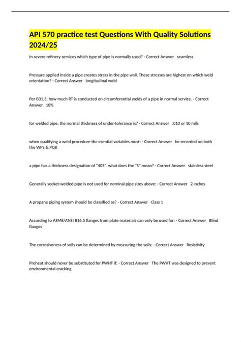 API 570 Practice Test Questions With Quality Solutions 2024 25 API 570 Stuvia US