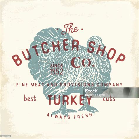 정육점가 게 빈티지 엠 블 럼 터키 고기 제품 도살 로고 템플릿 복고풍 스타일 빈티지 디자인 로고 라벨 배지 및 브랜드 디자인에 대 한 벡터 일러스트 레이 션 가축에 대한