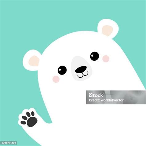 흰색 북극곰 손을 흔들며 발 인쇄 귀여운 만화 재미 귀여운 아기 캐릭터입니다 메리 크리스마스 인사말 카드 플랫 디자인입니다