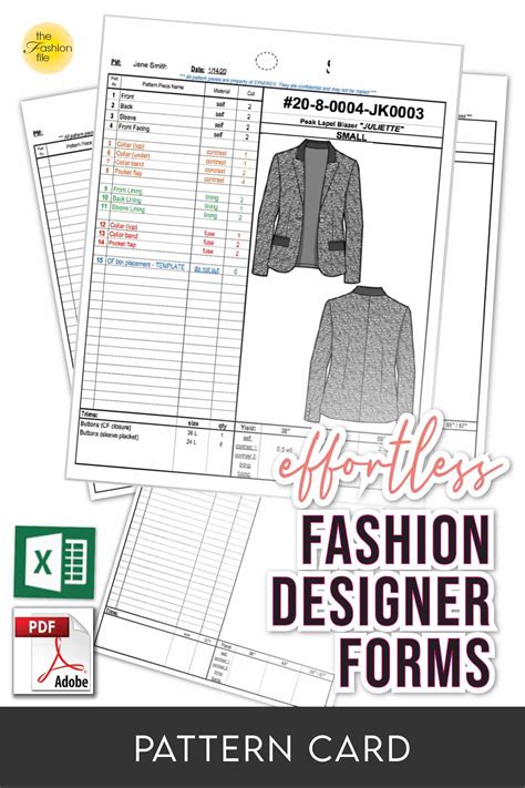 Fashion Forms • Pattern Card • Excel And Blank Pdf • Instant Download