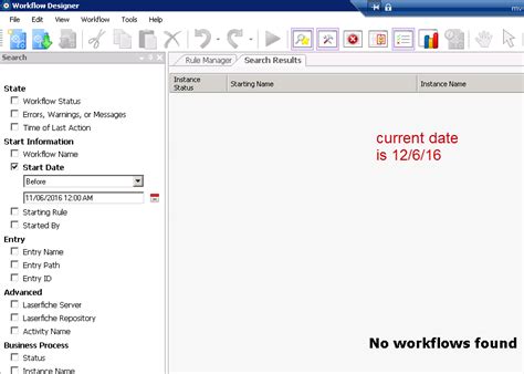 workflow designer search not showing results that are older than one