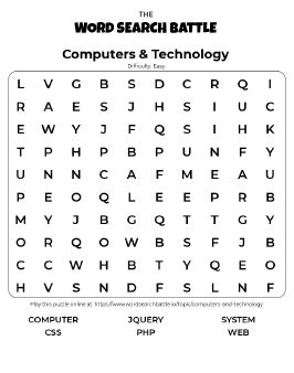 Computers Technology Word Search Play Online Print Worksheets Library