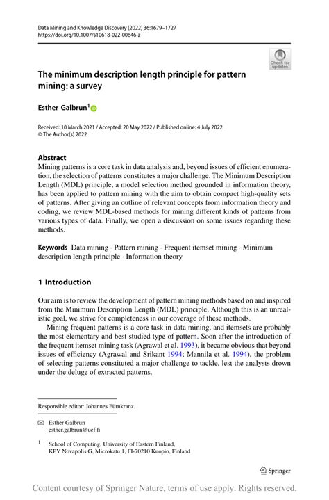 Pdf The Minimum Description Length Principle For Pattern Mining A Survey