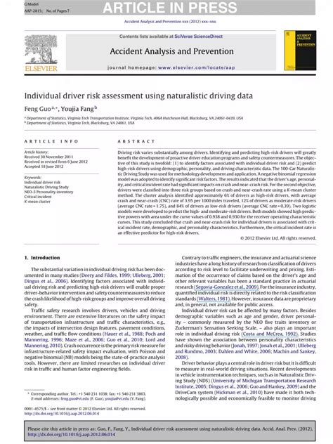 Pdf Individual Driver Risk Assessment Using Naturalistic Driving Data