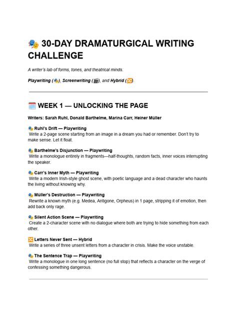 30 Day Dramaturgical Writing Challenge Pdf