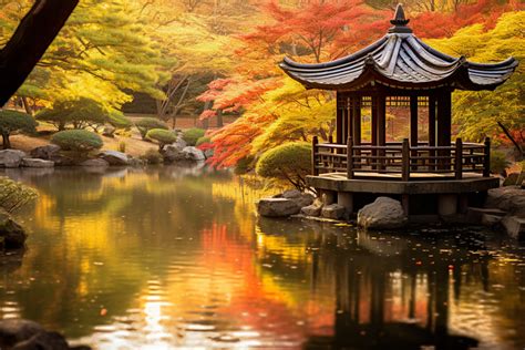 연못 옆에 앉아 있는 정자 가을 고건축 관람정 배경 일러스트 및 사진 무료 다운로드 Pngtree