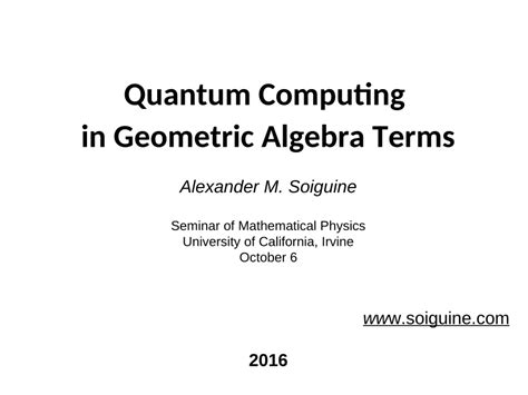Pdf Quantum Computing In Geometric Algebra Terms