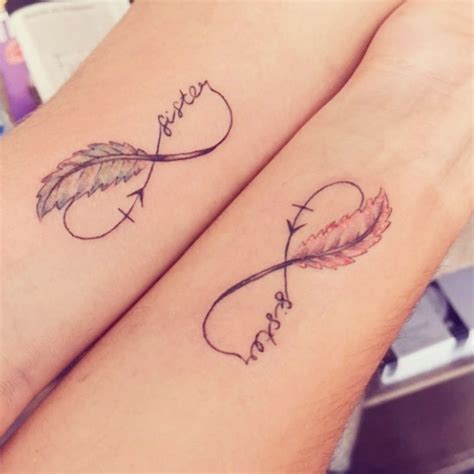 Infinity Sister Tattoo With Feather