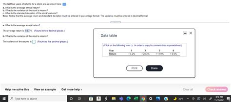 Solved What Is The Variance Of The Stock S Returns And What Chegg Com