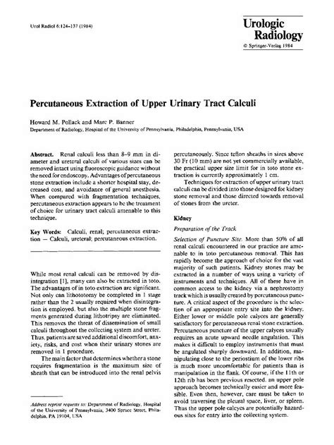 Pdf Percutaneous Extraction Of Upper Urinary Tract Calculi Dokumentips