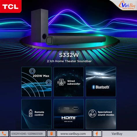 TCL 200W 2 1Ch Home Theater Soundbar With Wired Subwoofer 2023 Premium Bluetooth V5 1 S332W