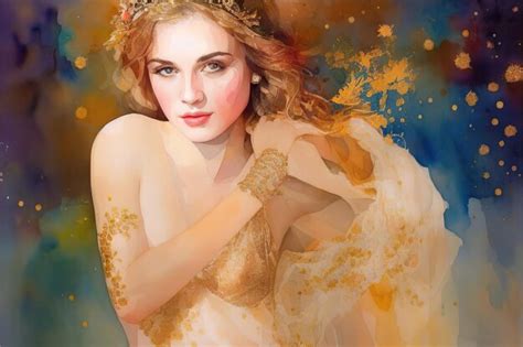 Premium Ai Image A Partially Nude Young Girl In Golden Robes With An