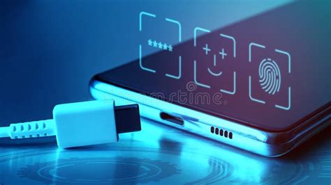 Identity Icons On The Smartphone S Touch Screen And Usb Type C Cable