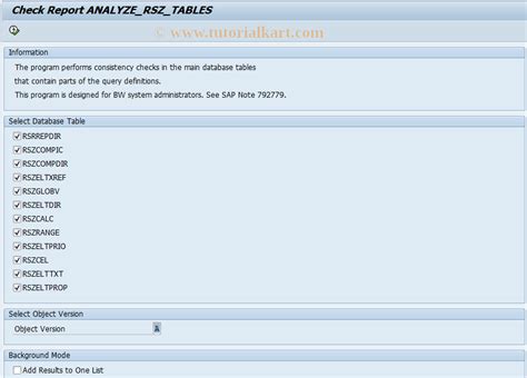 rsztables sap tcode call analyze rsz tables transaction code