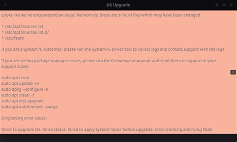 Release Upgrade Status Release Upgrade Aborted Failed To Apply System Repair Before Upgrade