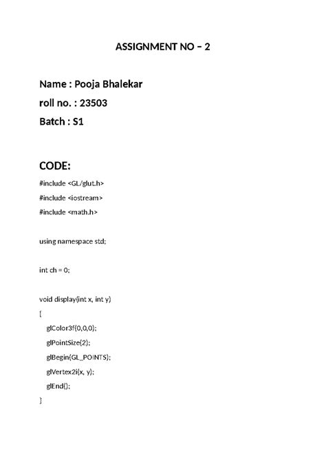 Assignment 2 Cg Codes Assignment No 2 Name Pooja Bhalekar Roll