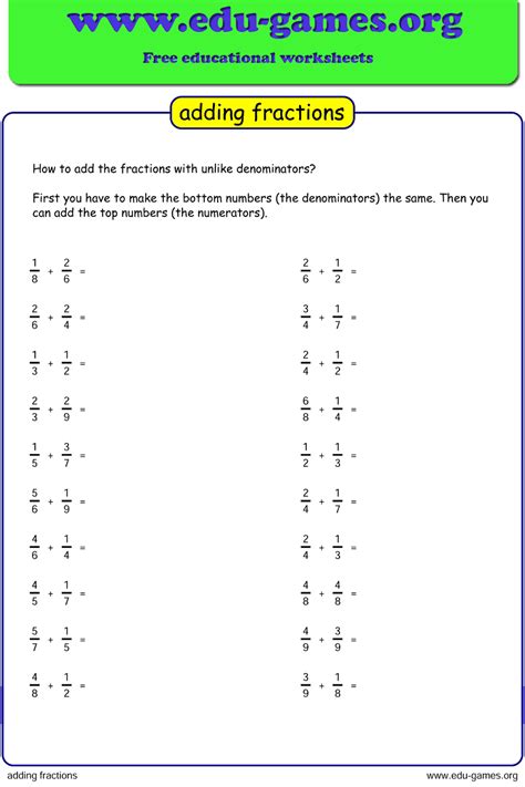 Adding Fractions With Like Denominators Exercise Live Worksheets Worksheets Library