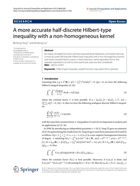 Pdf A More Accurate Half Discrete Hilbert Inequality With A Nonhomogeneous Kernel