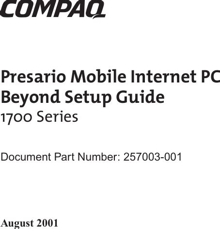 Hp Compaq Presario 1722Ea Notebook Pc Setup Guide Mobile Internet Beyond