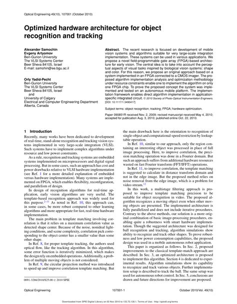 pdf optimized hardware architecture for object recognition and