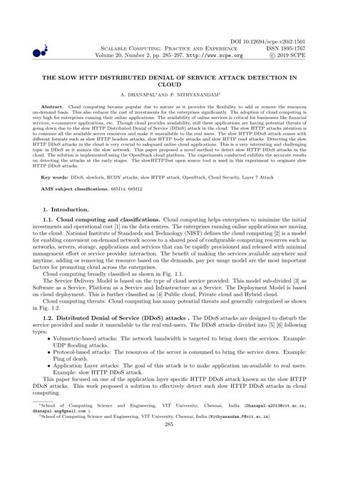 Pdf The Slow Distributed Denial Of Service Attack Detection In Cloud