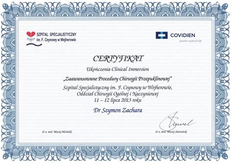 Zdobyte doświadczenie medyczne Dr Szymon Zachara