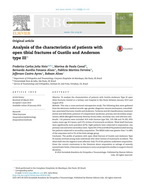 Pdf Analysis Of The Characteristics Of Patients With Open Tibial Fractures Of Gustilo And